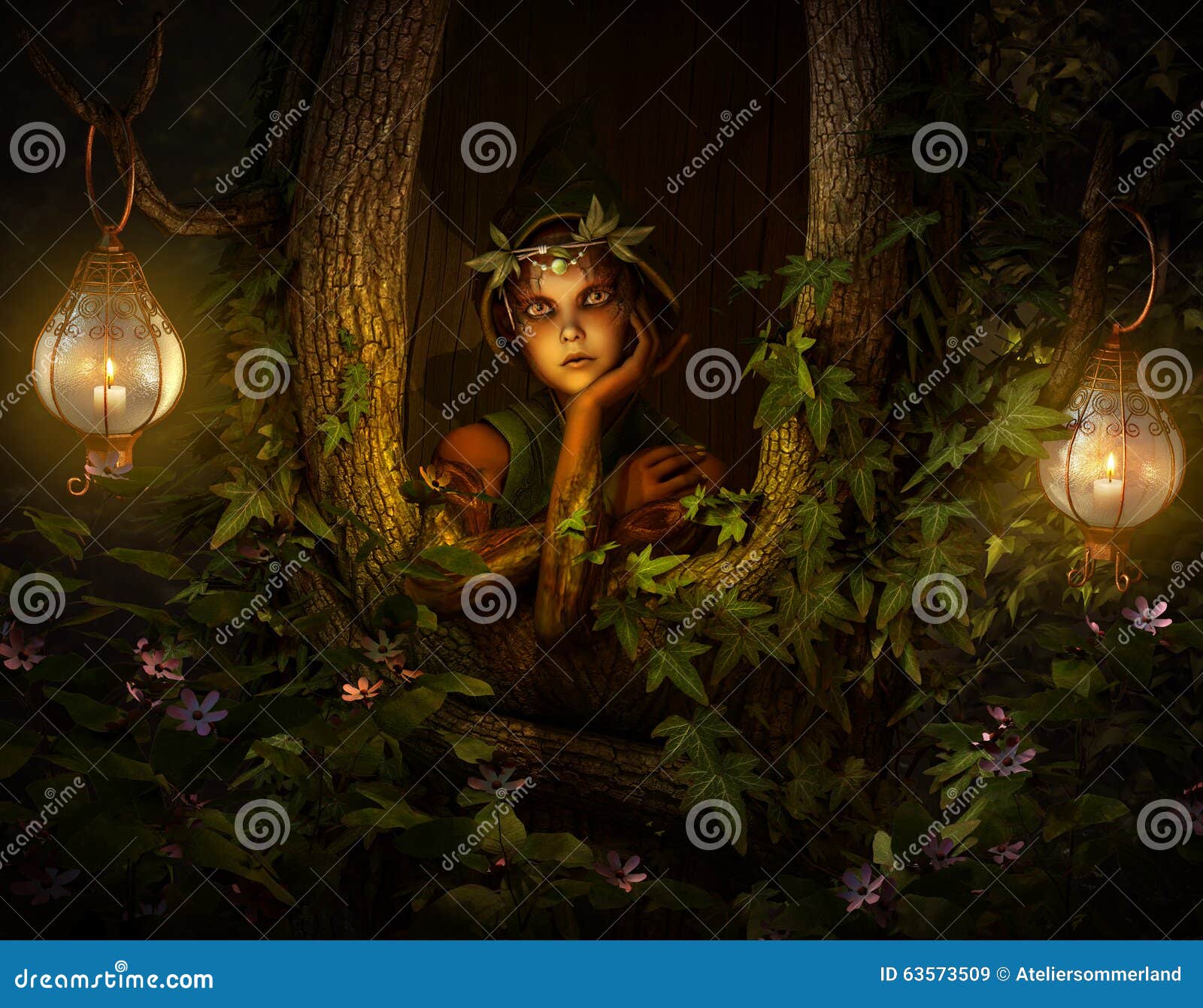 Tree Pixie, 3d CG stock illustration. Illustration of lantern - 63573509