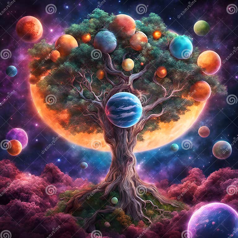 Tree of planets stock illustration. Illustration of nebula - 288439331