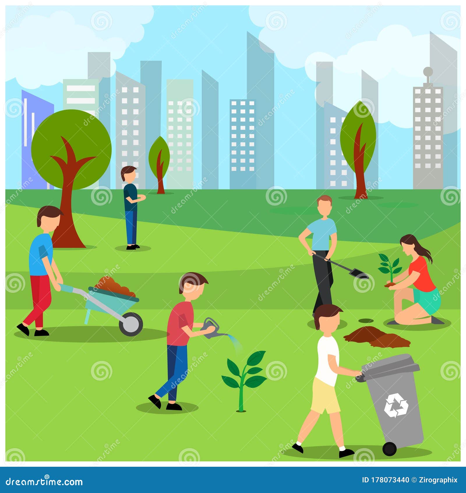 Tree Planting People Vector Illustration Stock Illustration ...