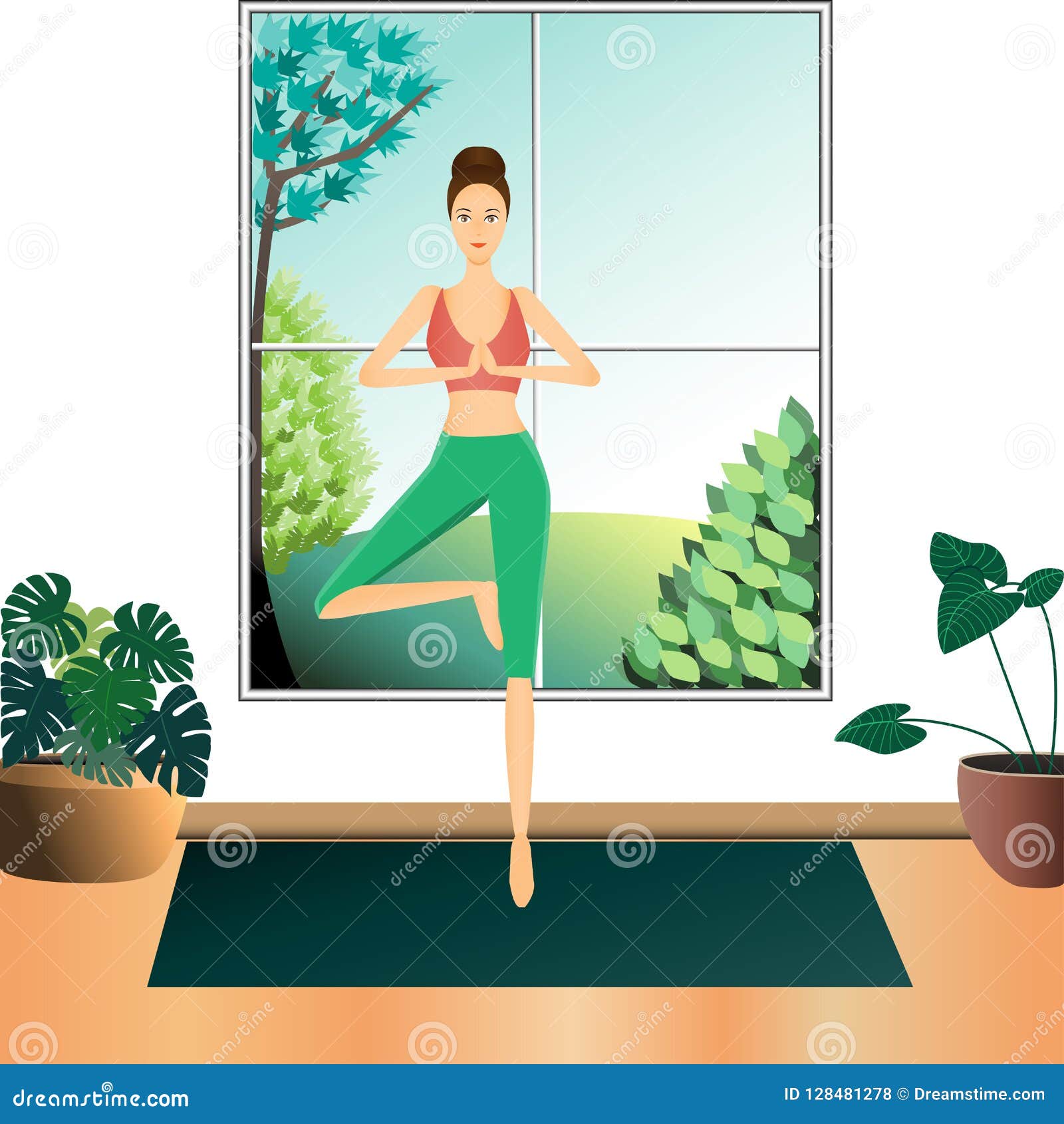 Tree pose yoga stock vector. Illustration of healthy - 128481278