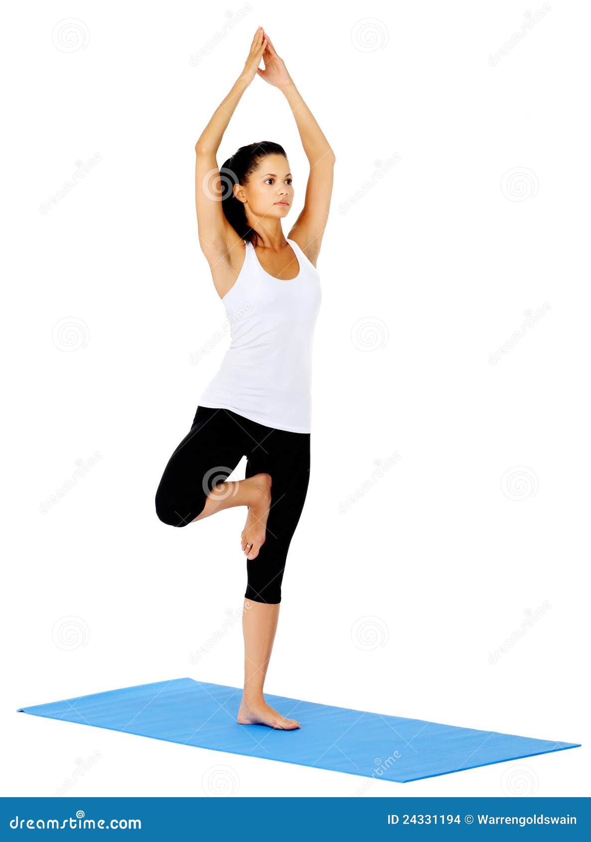 Tree pose yoga woman stock photo. Image of latino, mental - 24331194