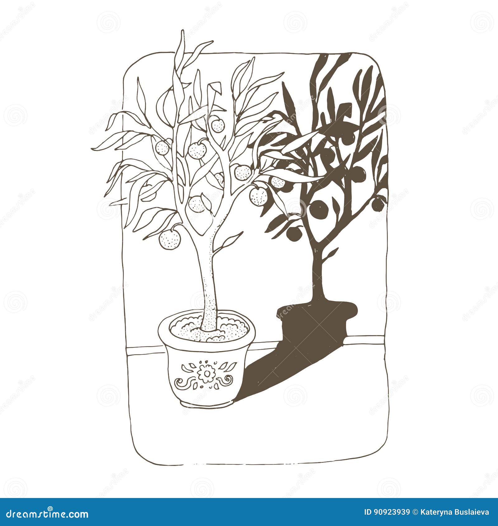 Tree in a Pot with a Shadow. Vector Illustration Stock Vector ...