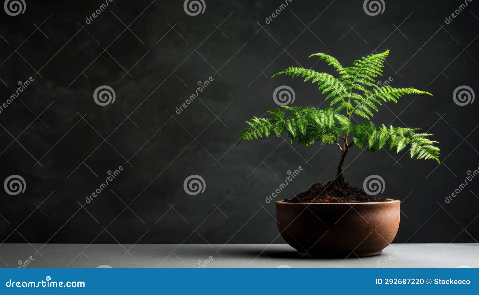 Stout Minimalist Fern Bonsai Tree: Dark Background Precisionist Lines ...