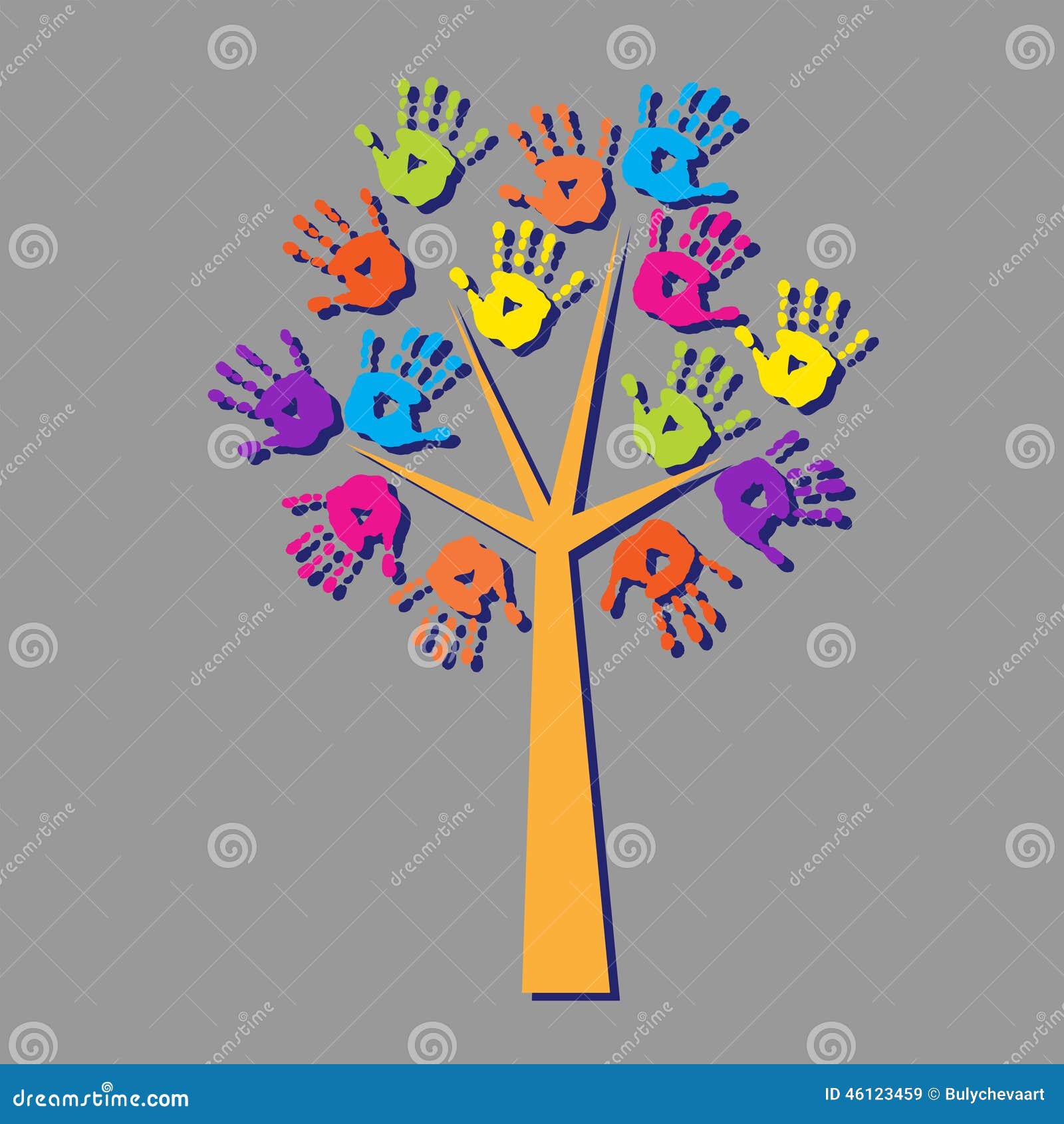 Tree with Prints of Hands with Shadow Stock Vector - Illustration of ...