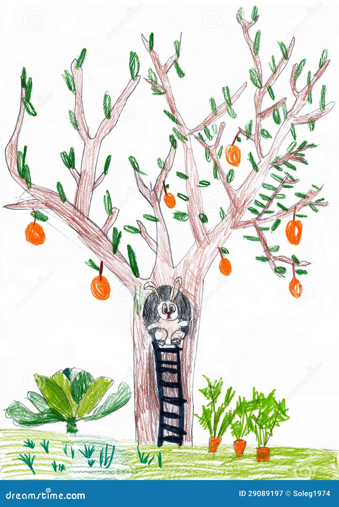 Tree with Rabbit in a Hollow. Childs Drawing. Stock Illustration ...