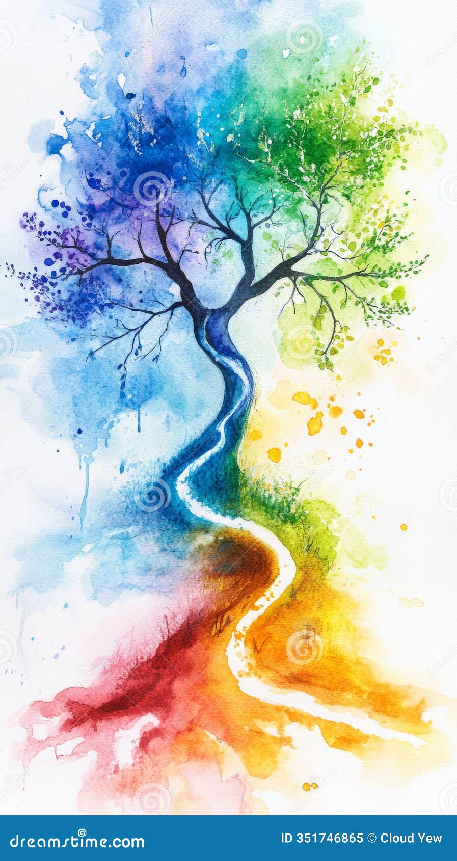 A Tree with a Rainbow Colored Trunk Stock Illustration - Illustration ...