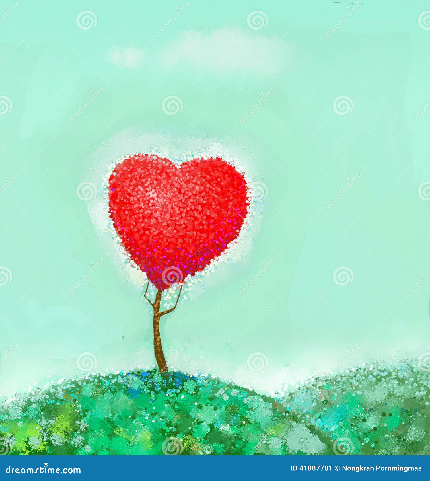Tree with red heart stock illustration. Illustration of grass - 41887781