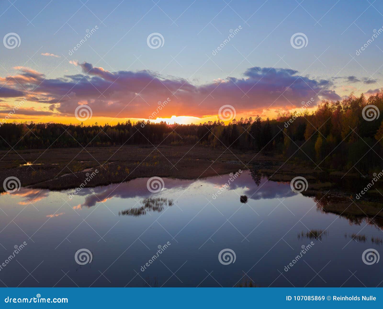 Orange Colorful Sunset Over Lake Stock Image - Image of ...
