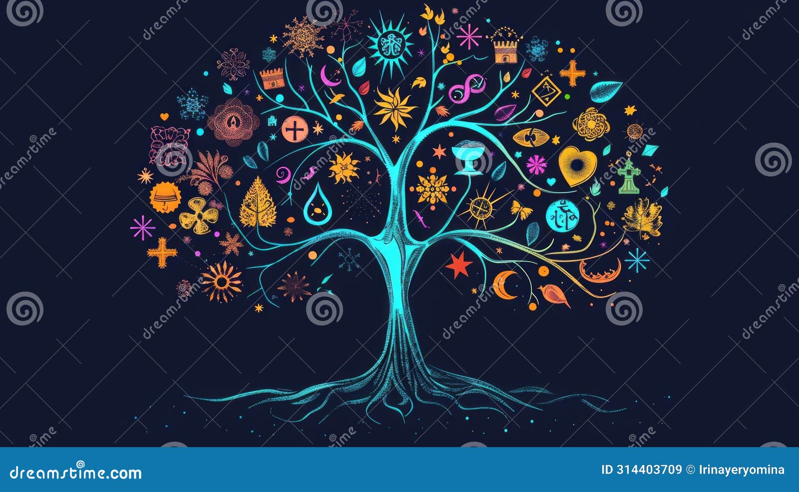 Tree of Religious Symbols Signifying Unity in Diversity Stock Image ...