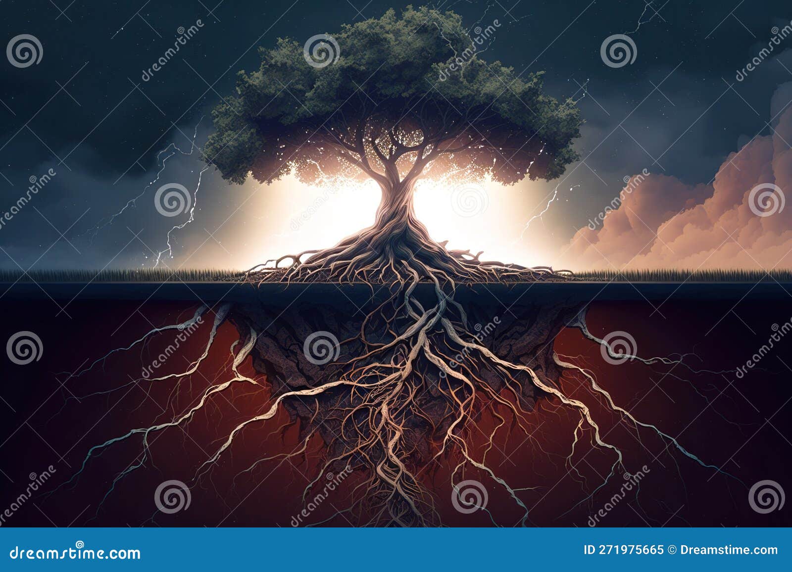 Tree Resist Big Thunder Storm because of Strong Roots. Stock ... Tree Resist Big Thunder Storm because of Strong Roots. Stock ...
