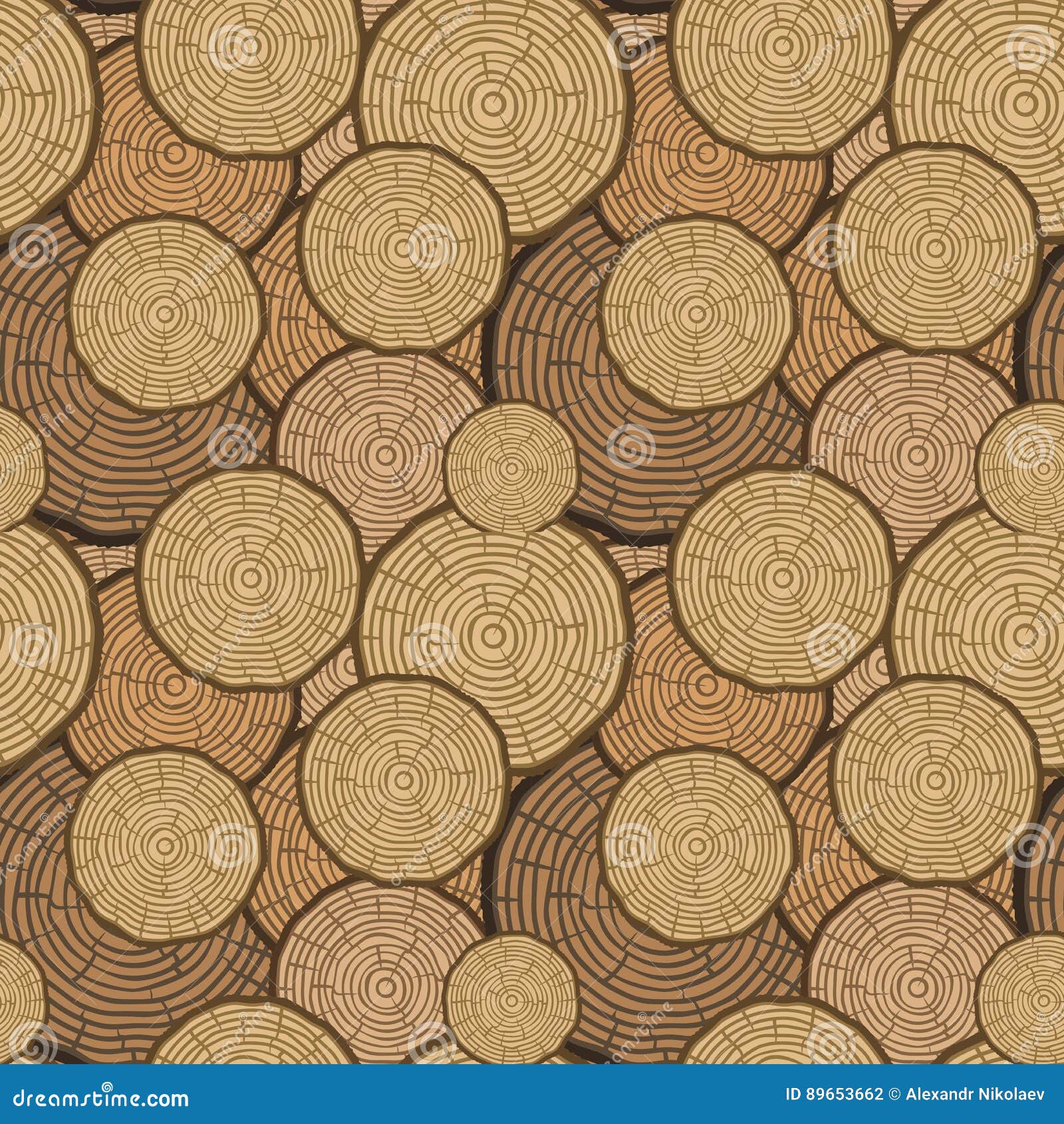 Tree Rings Seamless Vector Pattern. Saw Cut Tree Trunk Background ...
