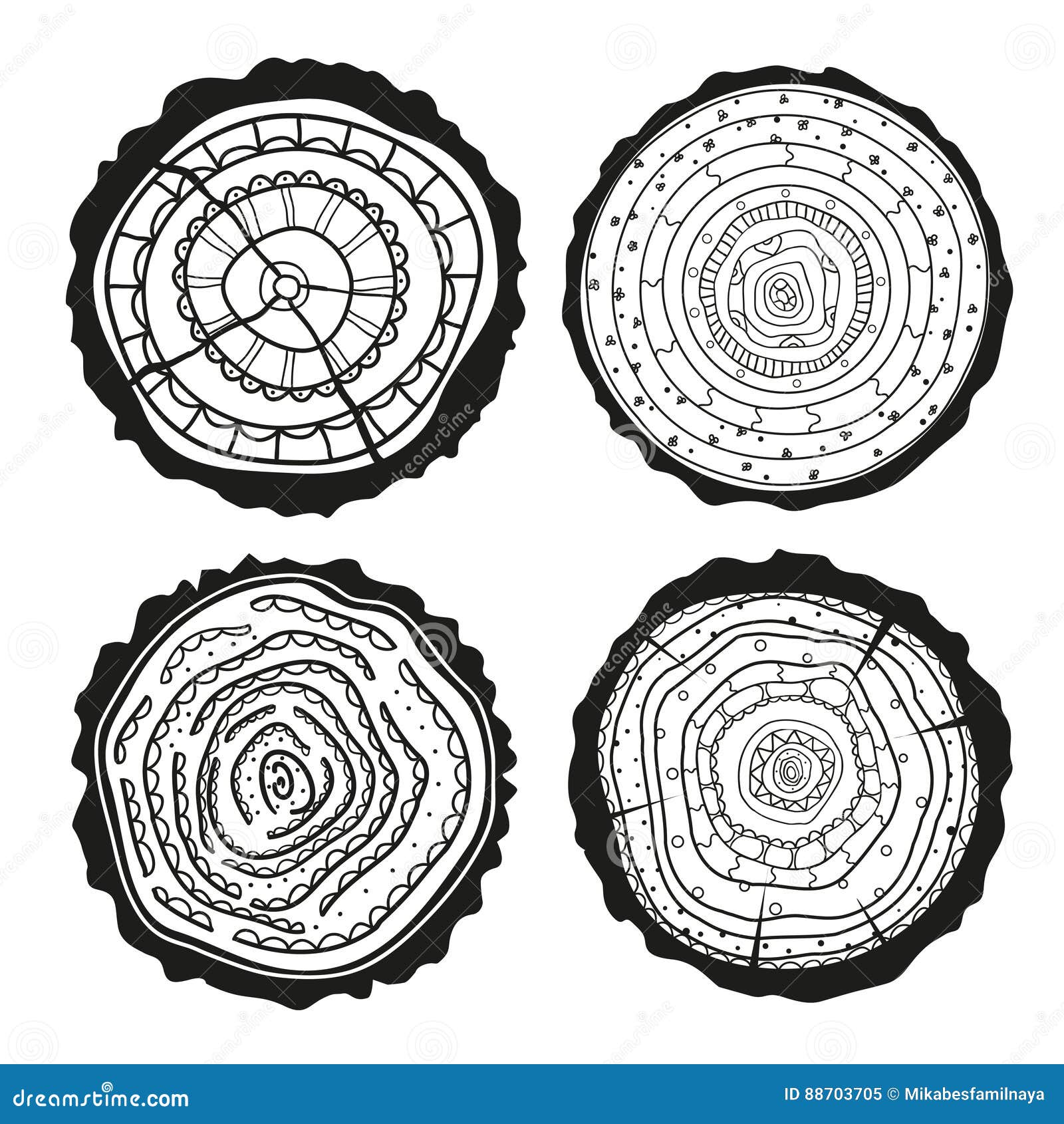 Tree Rings. Set of Cross Section Stock Vector - Illustration of sign ...