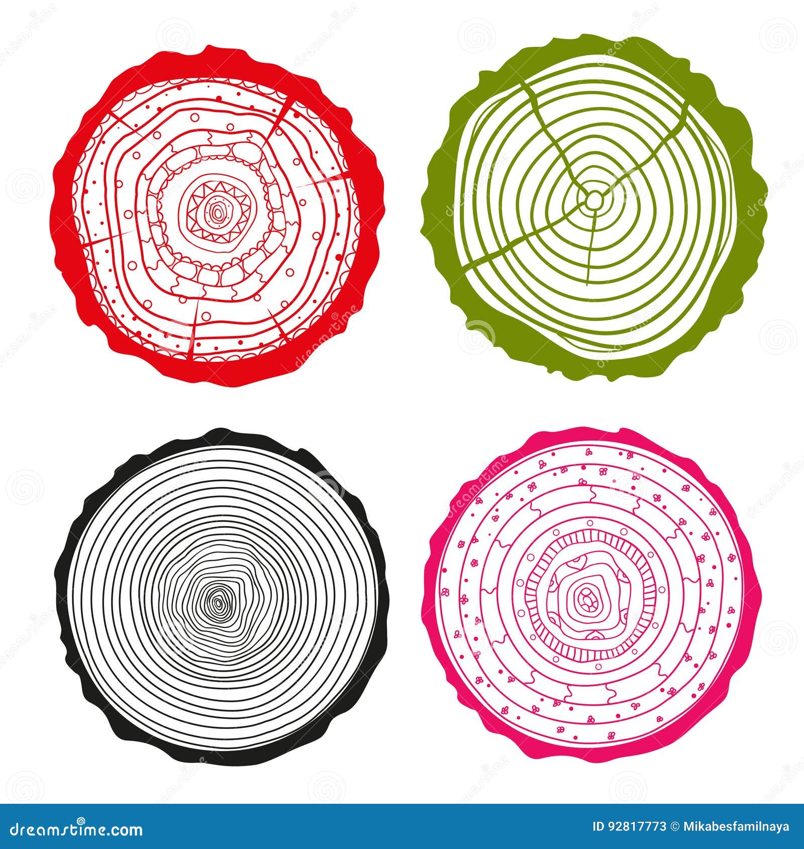 Tree Rings. Set of Cross Section Stock Vector - Illustration of ...