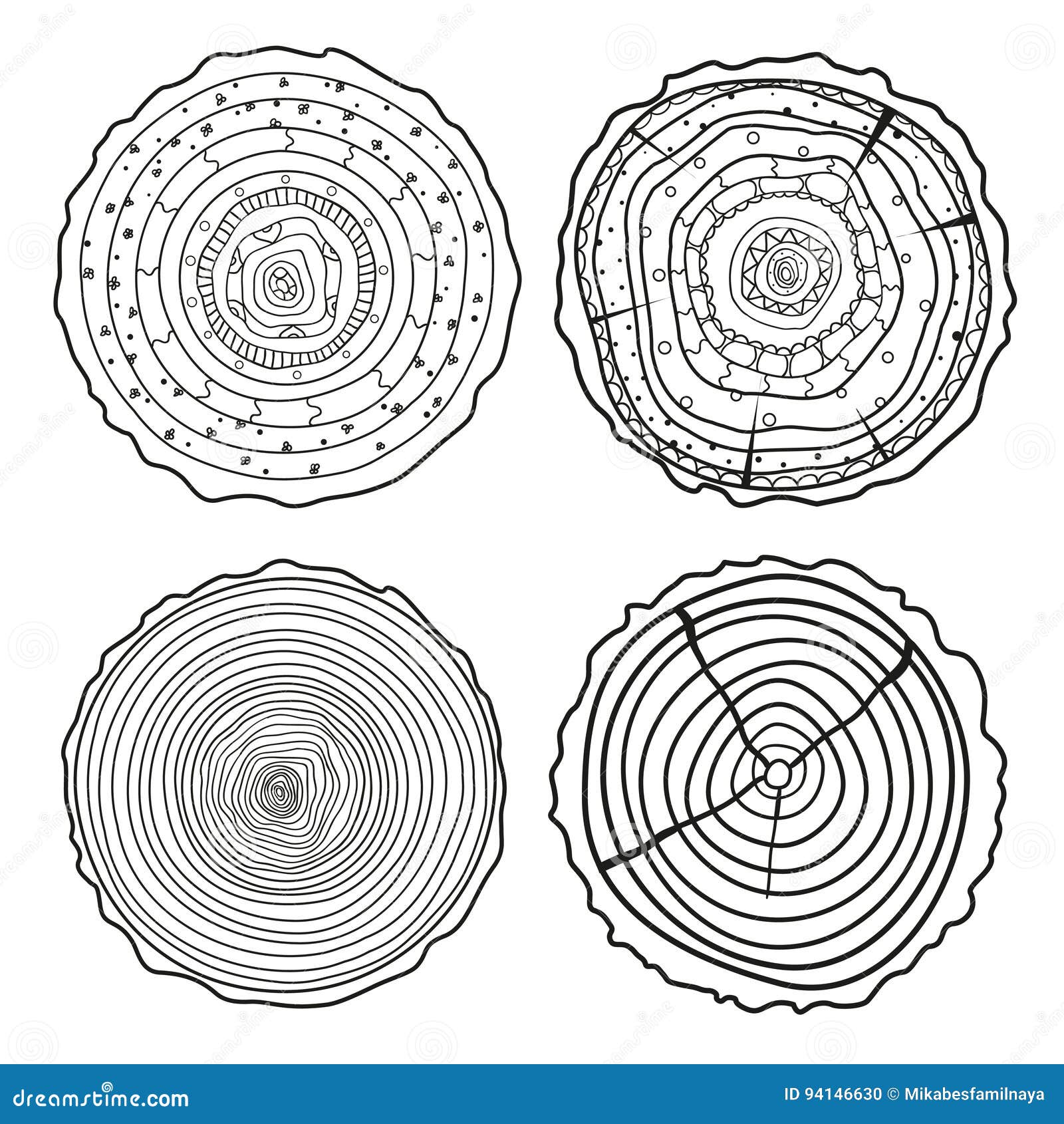 Tree Rings. Set Of Cross Section Of The Tree. Vector Illustration ...