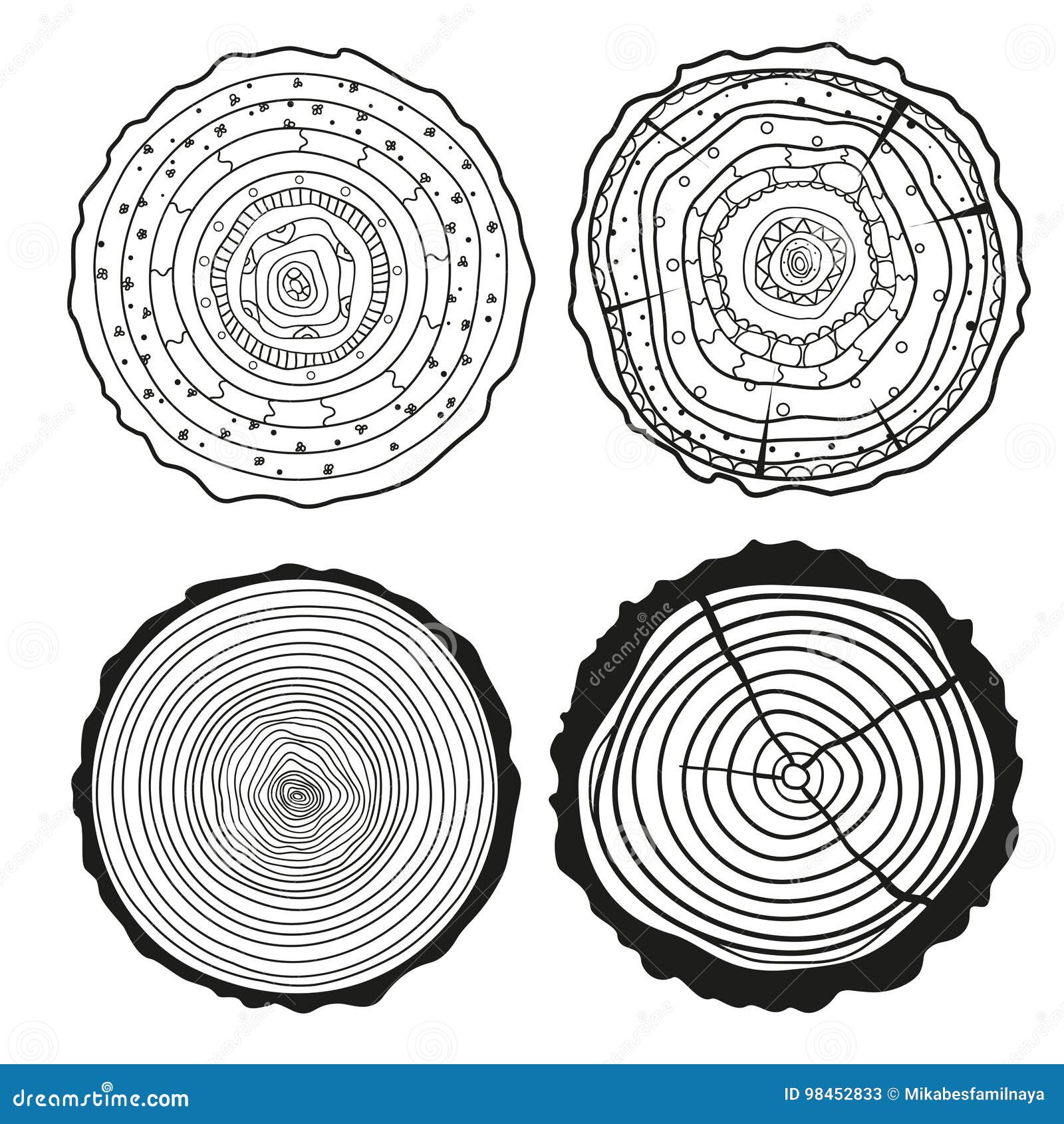 Tree Rings. Set of Cross Section Stock Vector - Illustration of ...