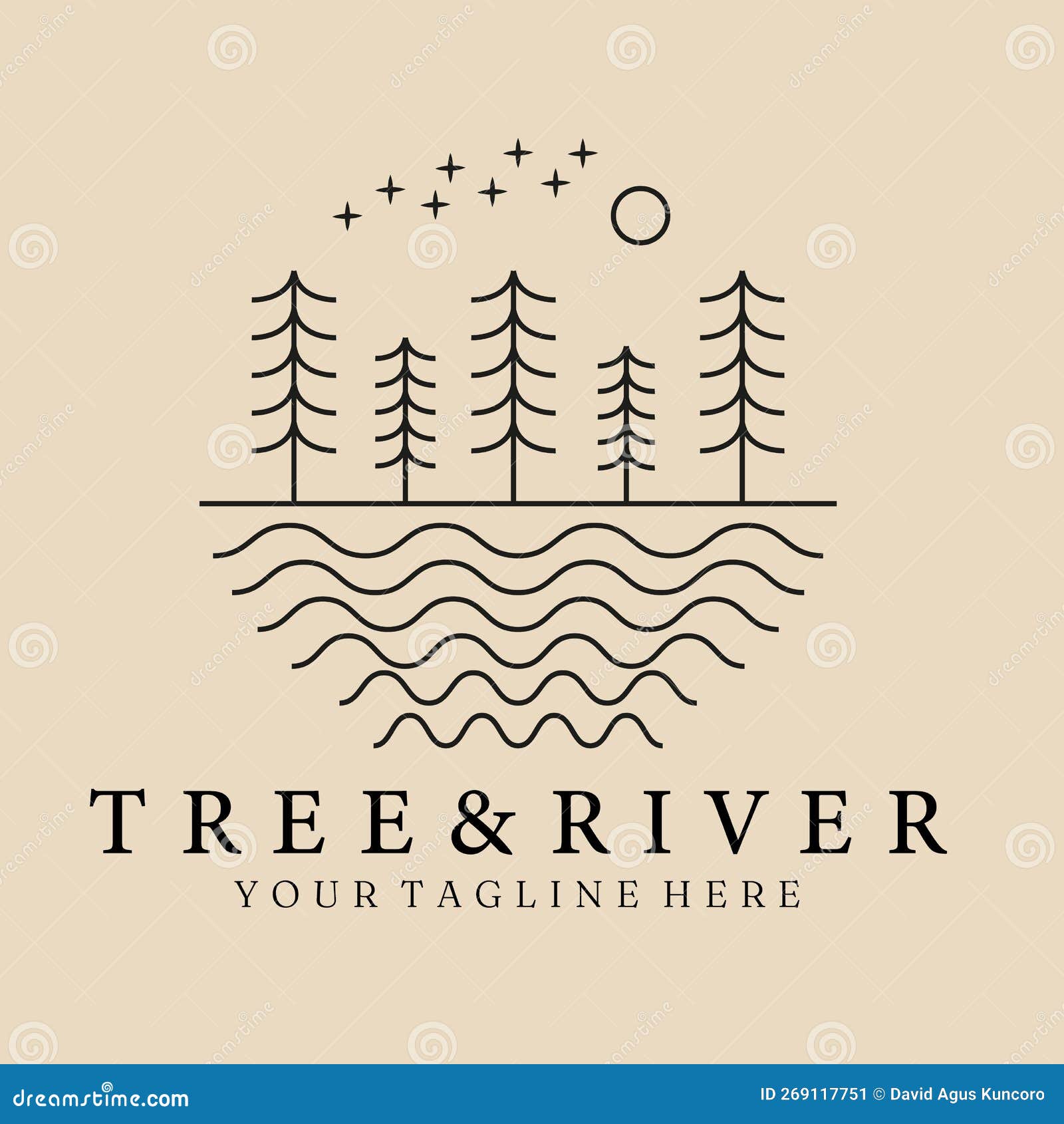 Tree River Line Art Logo, Icon and Symbol, Illustration Design Stock ...
