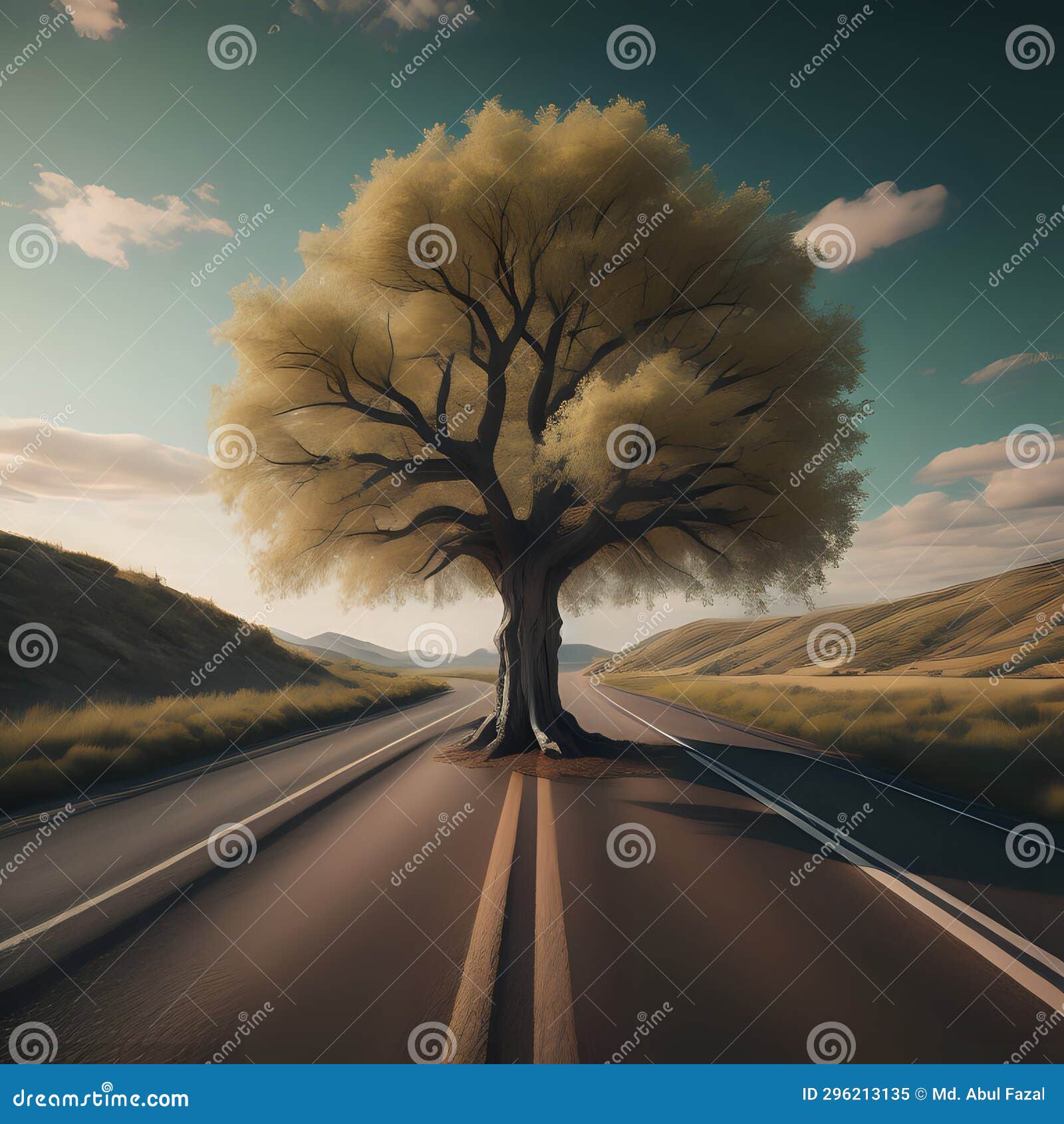 Tree on the Road Ai Generative Stock Illustration - Illustration of ...