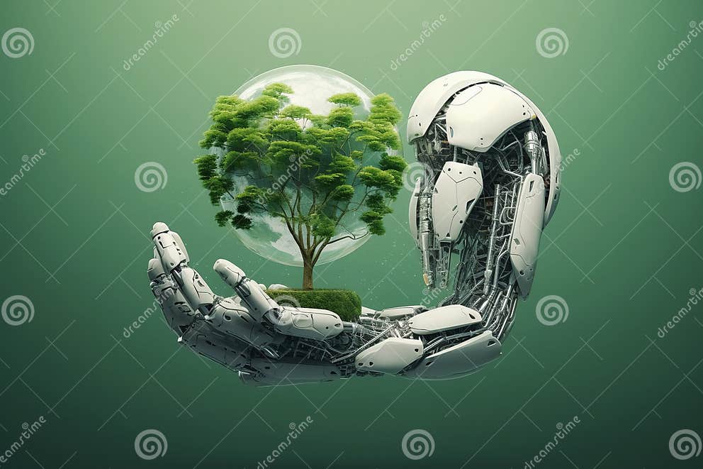 Tree on Robot Hand, Eco Technology Concept Stock Photo - Image of ...