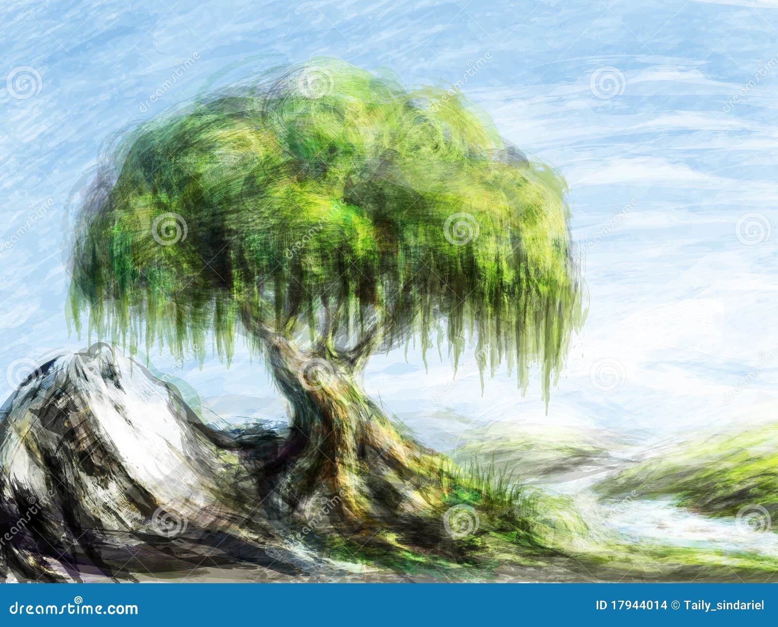 Tree on a rock stock illustration. Illustration of calm - 17944014