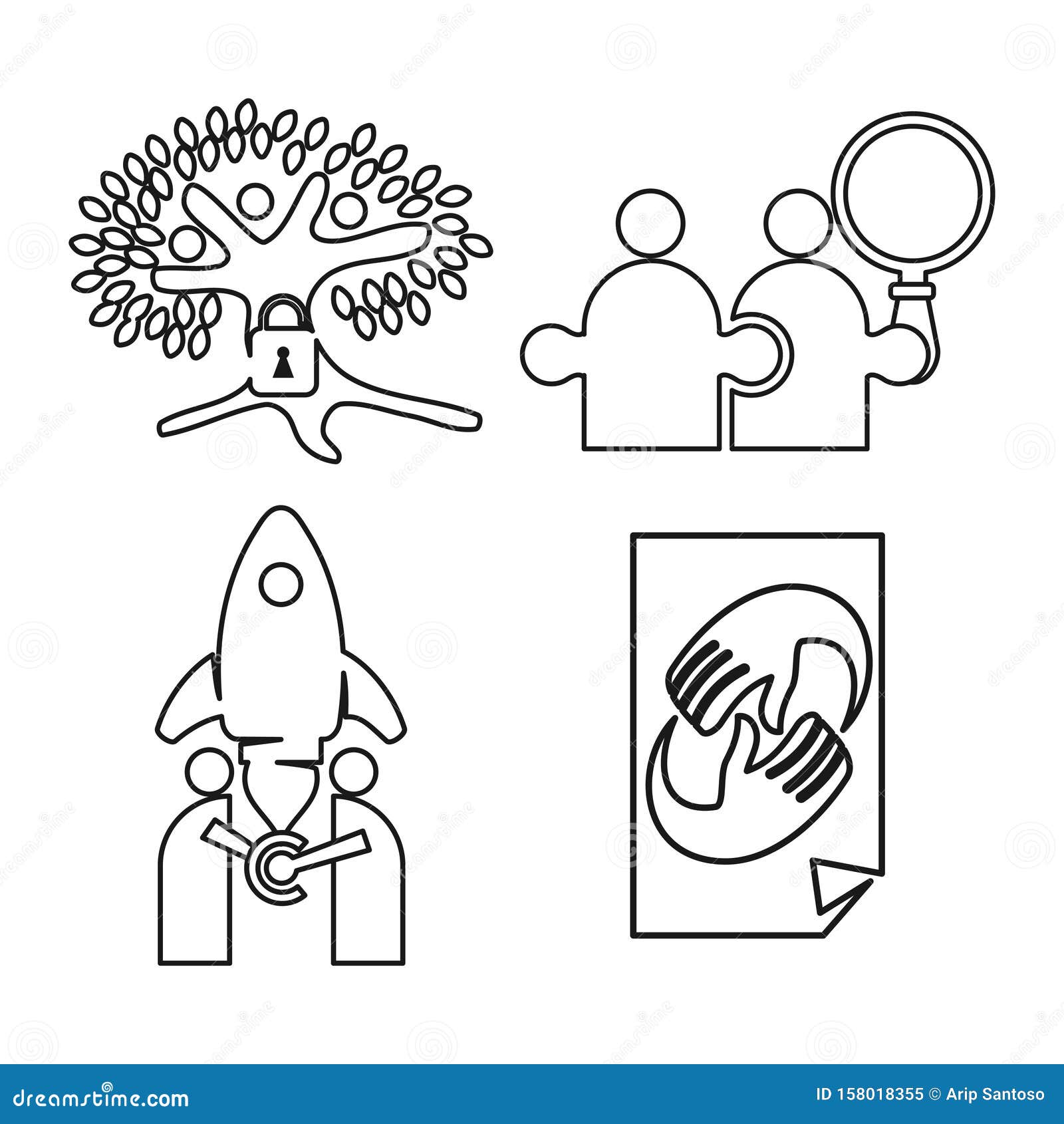 Tree Rocket Puzzle Commitment Teamwork Together Outline Logo Stock Vector - Illustration of ...