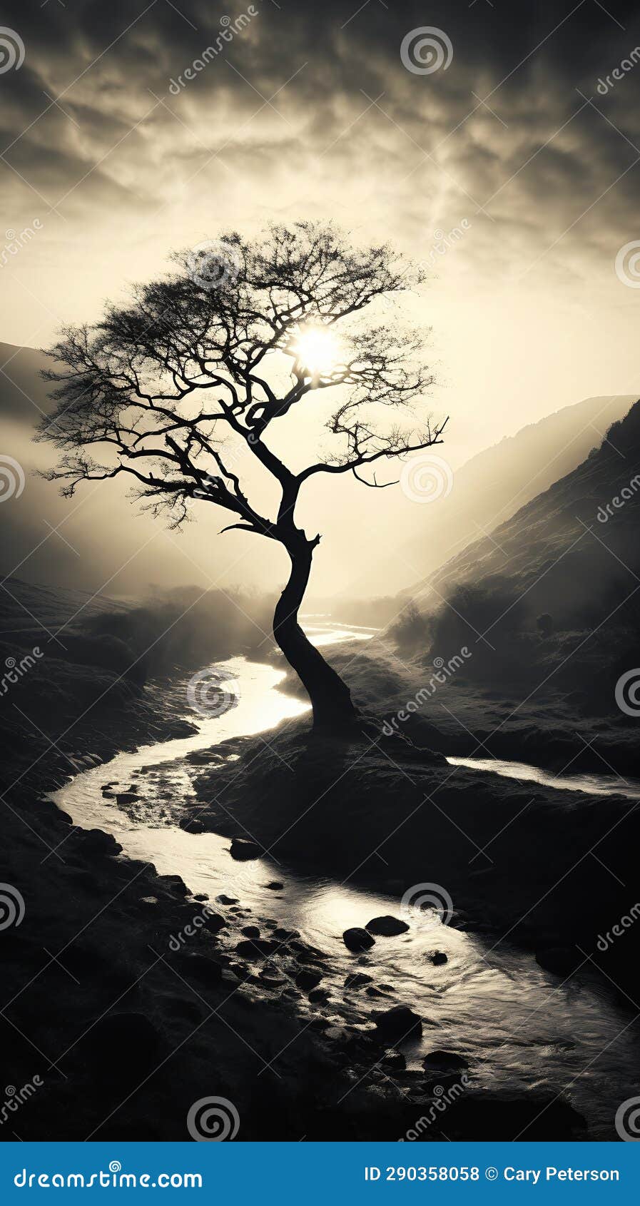 The Tree on the Rocky Hill by the River Styx Stock Illustration ...