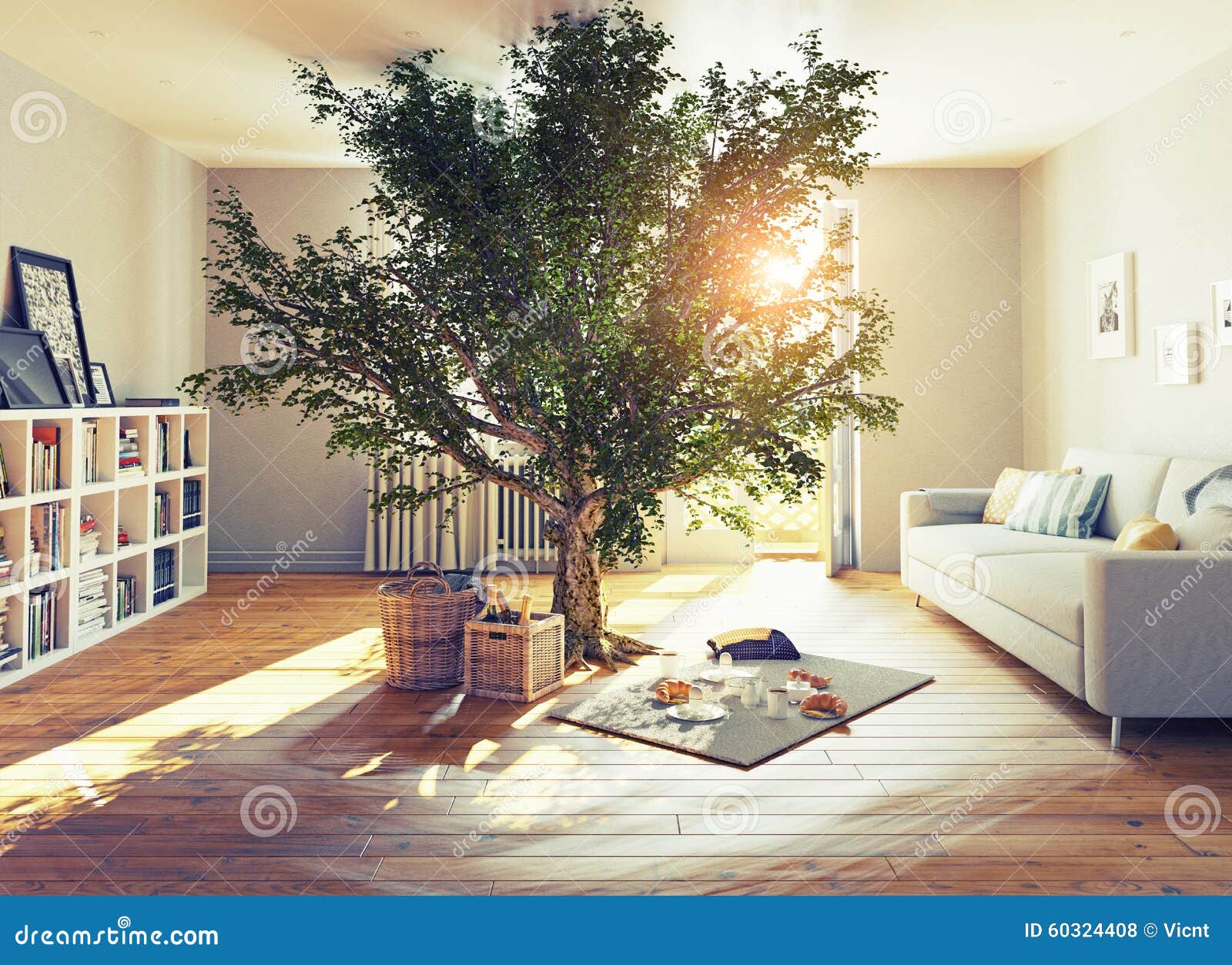 Tree in a room stock illustration. Illustration of room - 60324408