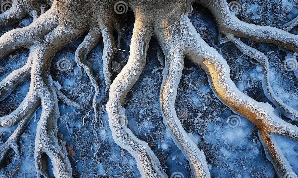 A Tree Root is Covered in Snow Stock Photo - Image of background ...