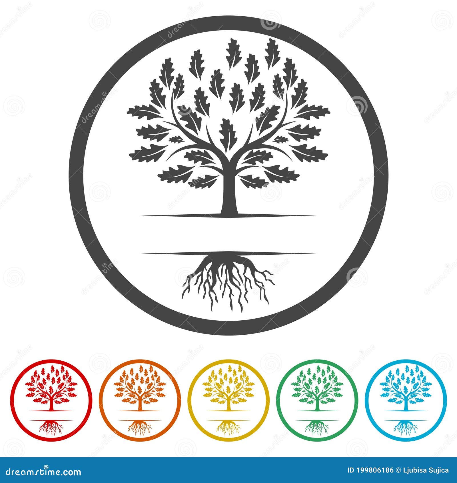 Tree with Root Icon Logo, Color Set Stock Vector - Illustration of logo ...