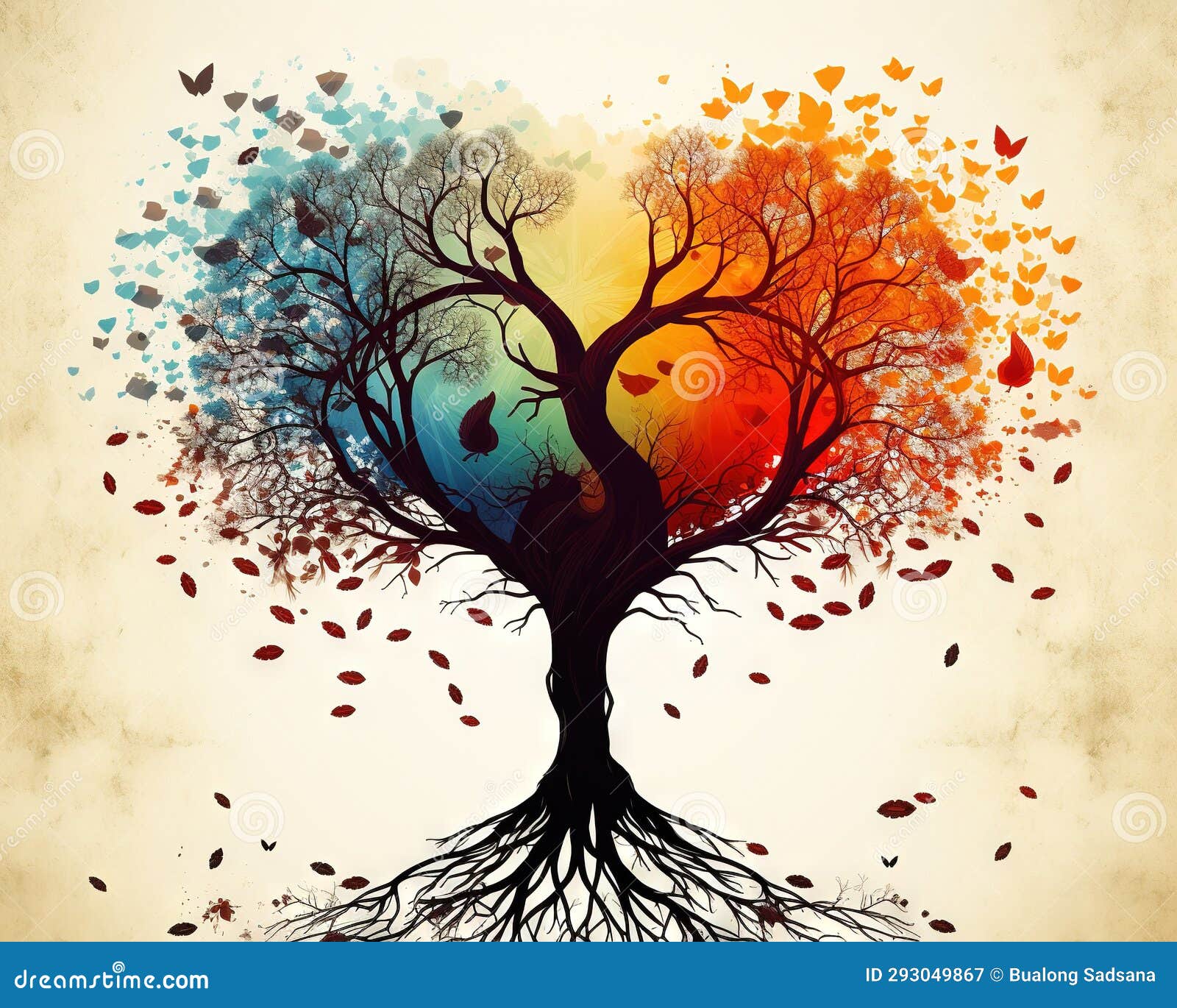 Tree with Root Over a Heart Shape. Stock Illustration - Illustration of ...