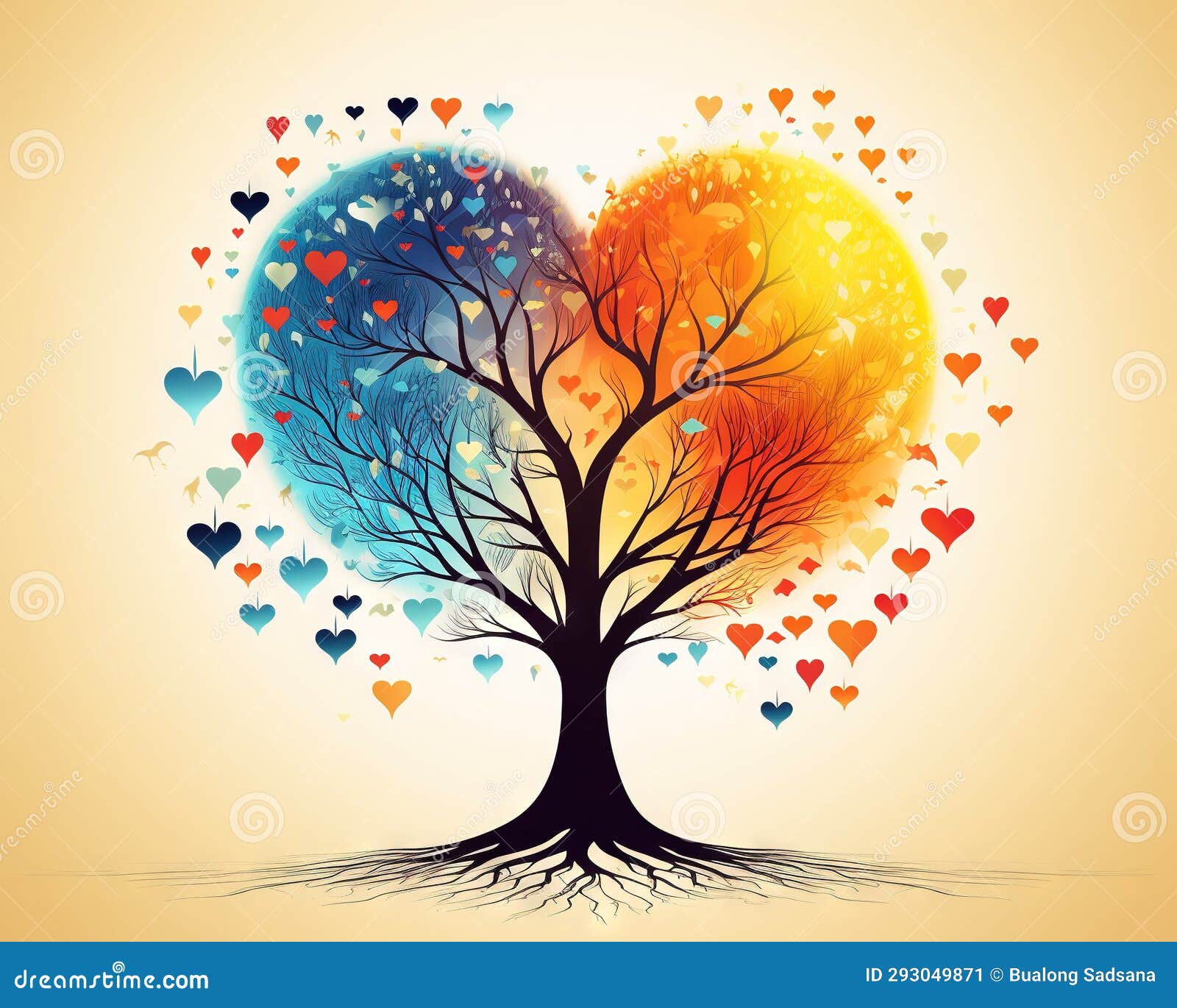 Tree with Root Over a Heart Shape. Stock Illustration - Illustration of ...