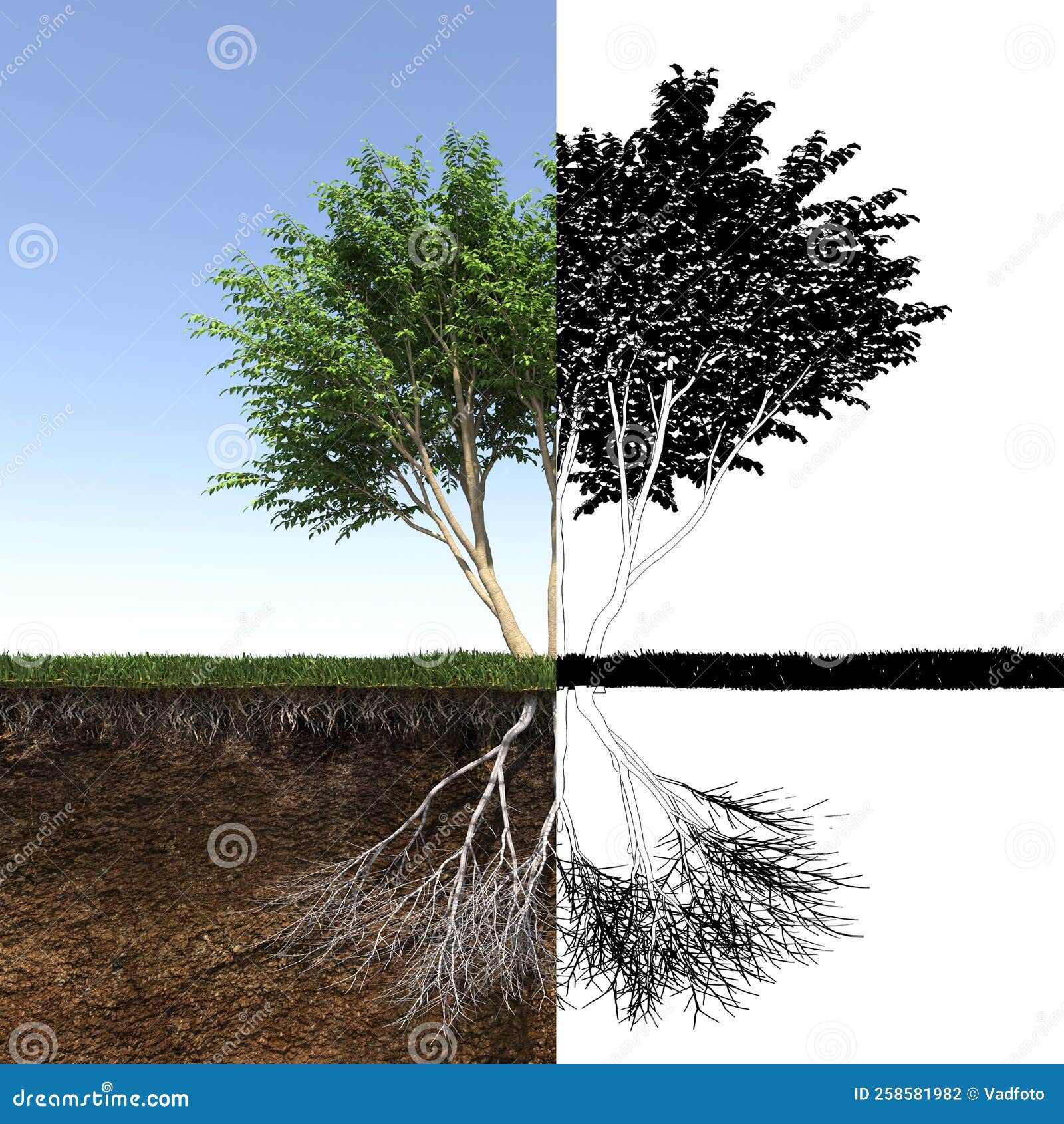Tree with Strong and Deep Roots, 3d Render Stock Illustration ...