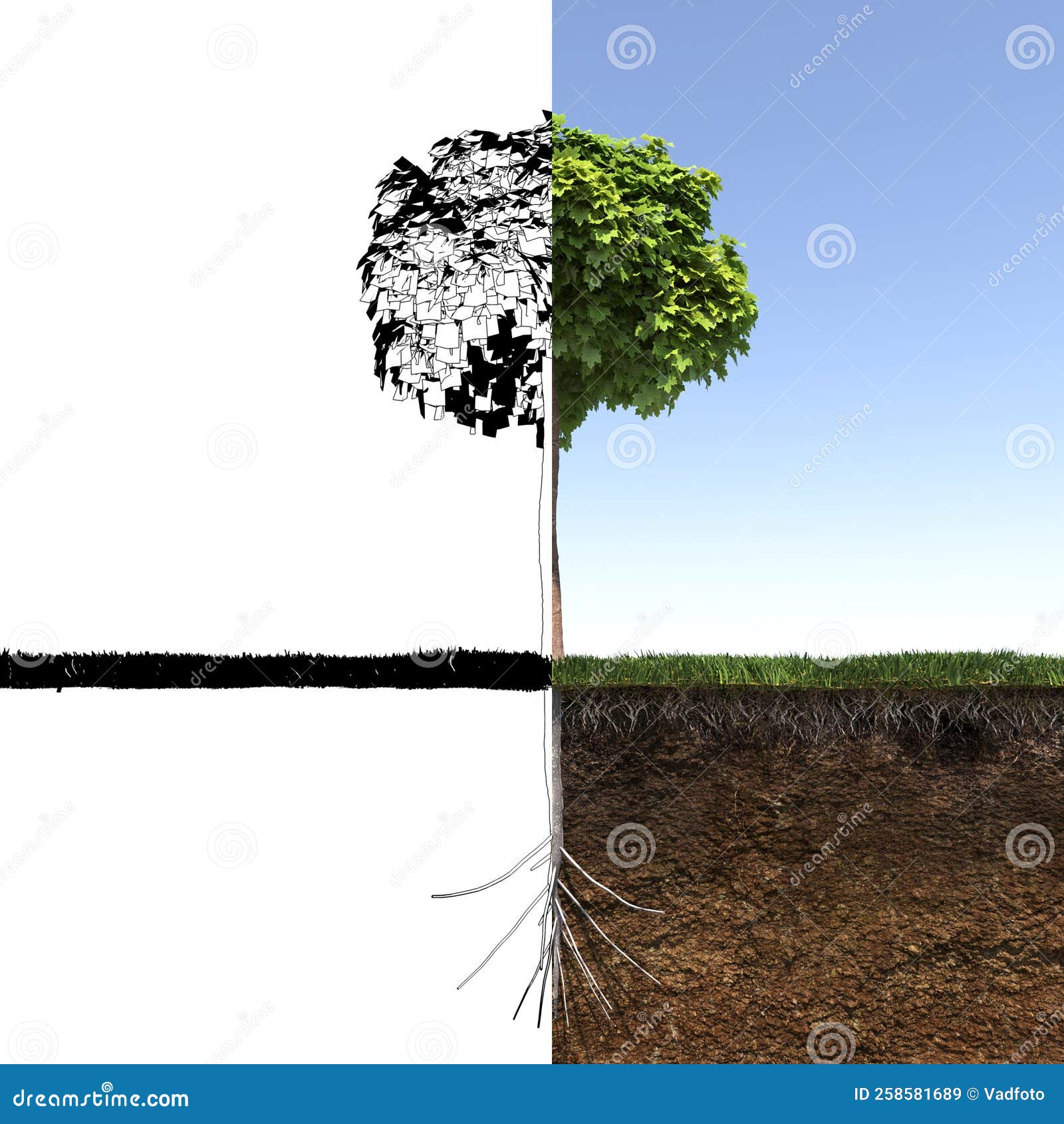 Tree with Strong and Deep Roots, 3d Render Stock Illustration ...