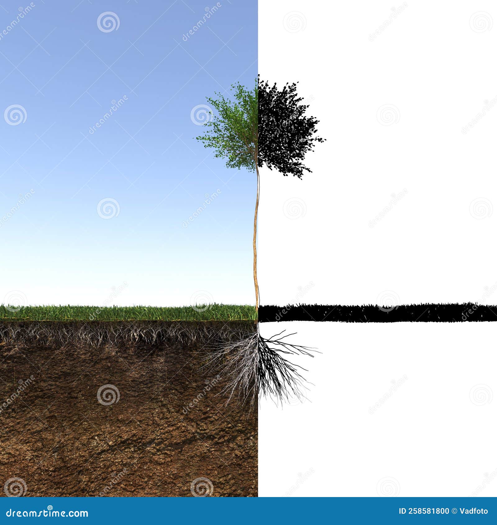 Tree with Strong and Deep Roots, 3d Render Stock Illustration ...