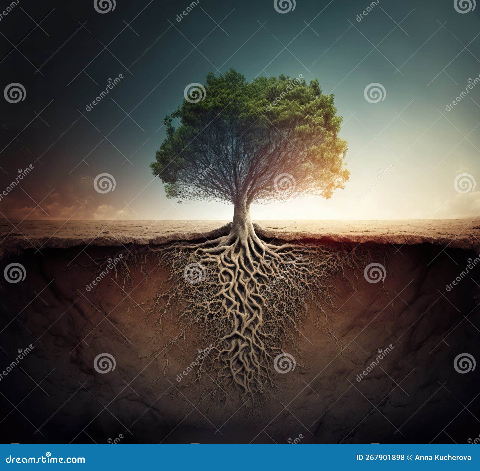 Tree Root System Growing Down into Soil, Cross Section Concept Stock ...