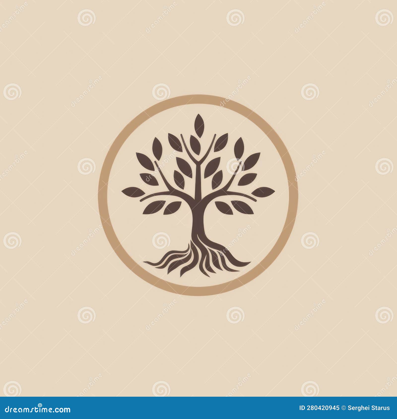 A Tree with Roots in a Circle on a Beige Background. Generative AI ...