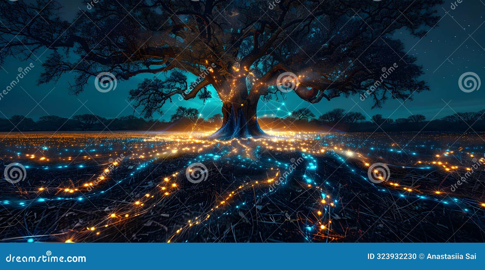 Tree with Roots on a Dark Background Stock Photo - Image of scary ...