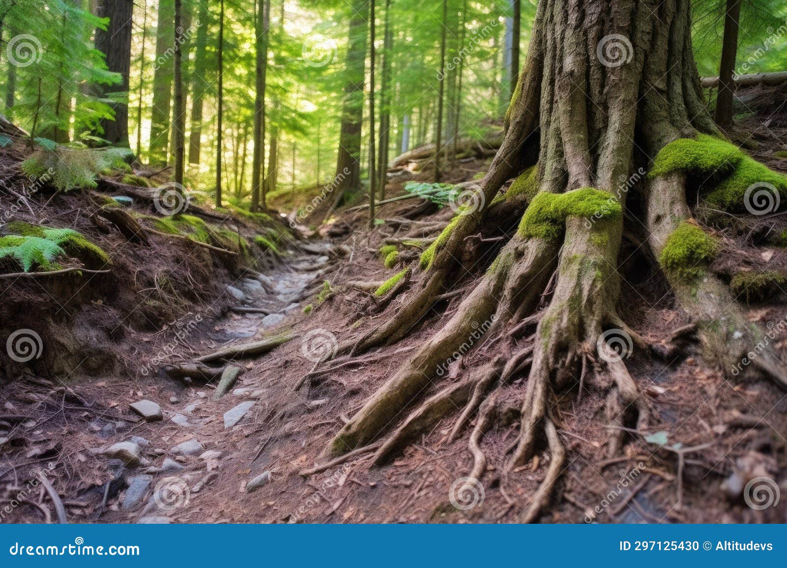 Tree Roots Emerging on a Forest Trail Stock Photo - Image of pathway ...