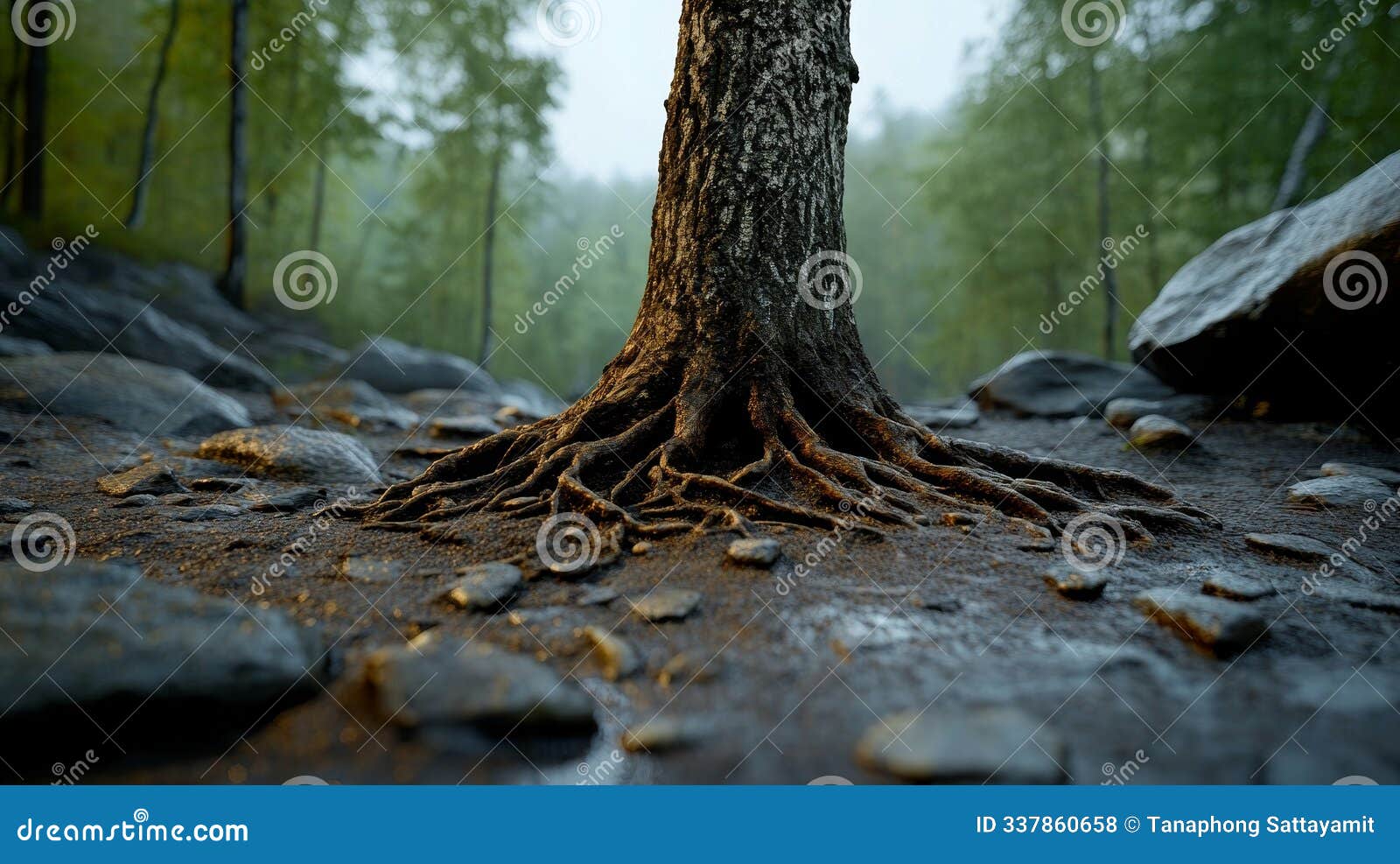 Tree Roots Emerging From Rocky Ground Symbolizing Strength Growth ...