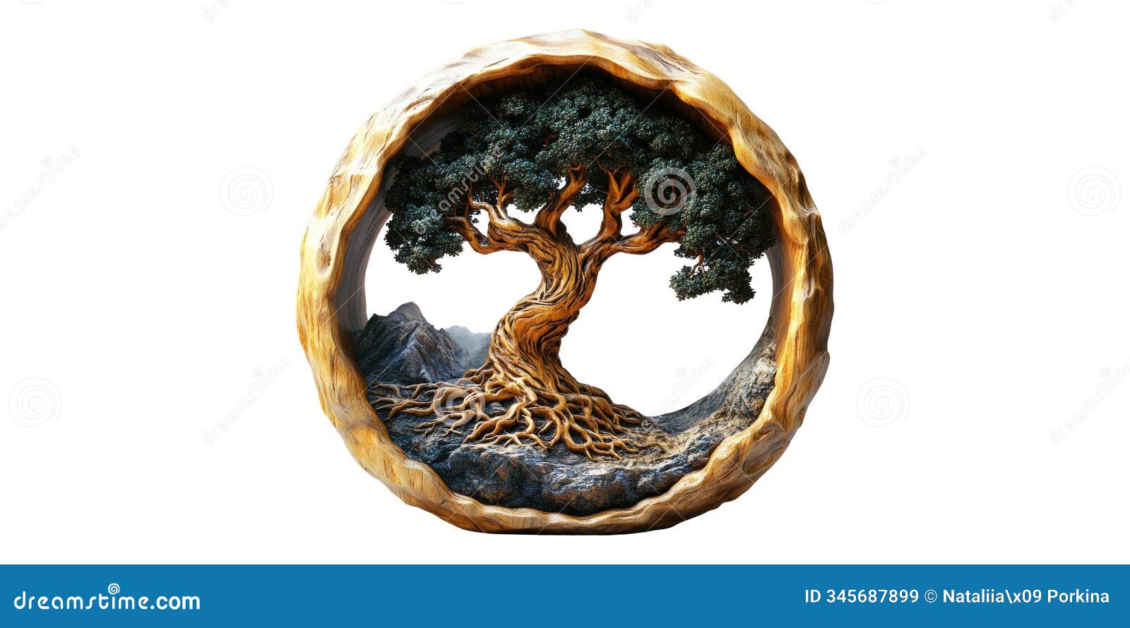 Tree with Roots Enclosed in Circular Frame Isolated on Transparent ...