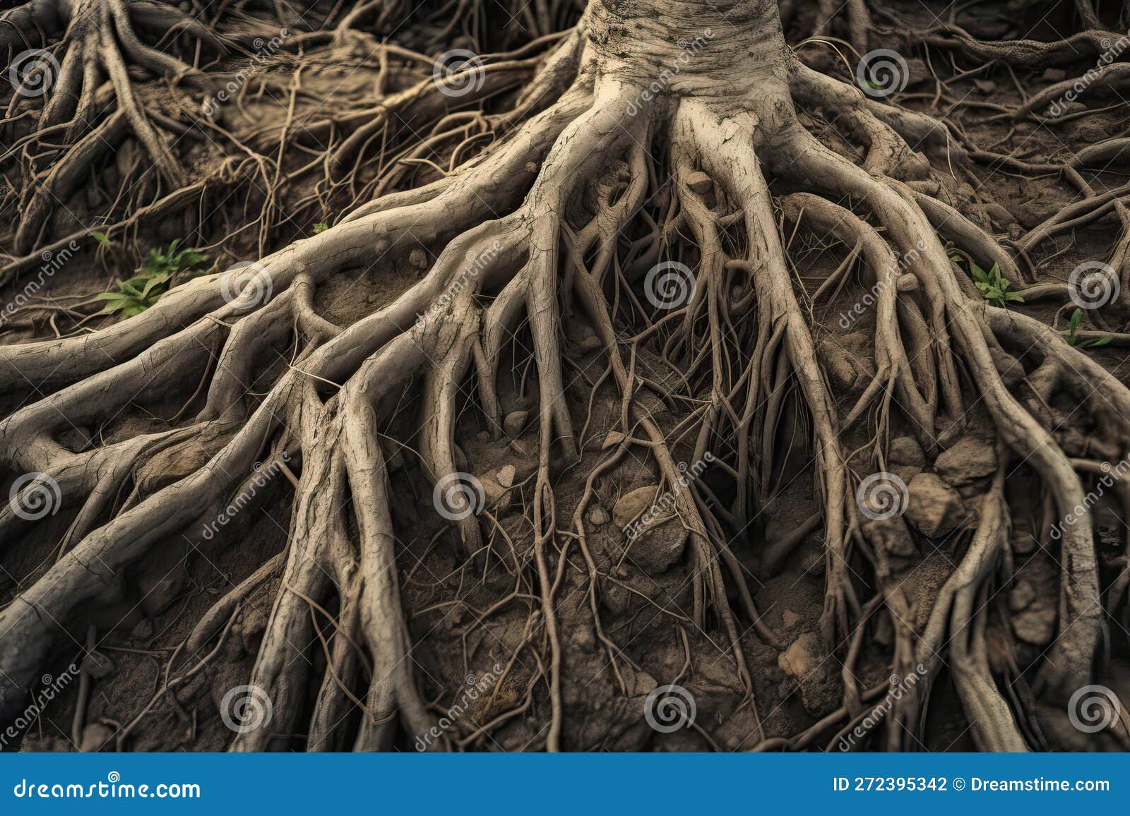 Tree Roots Extending in All Directions from a Tree. Generative AI ...