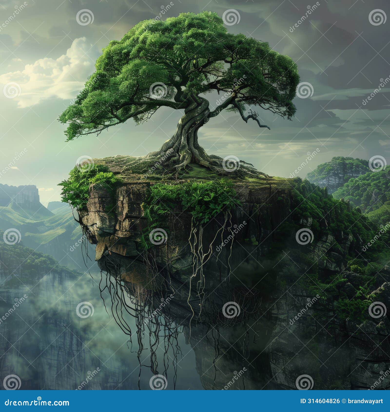 Tree growing on cliff stock illustration. Illustration of landscape ...