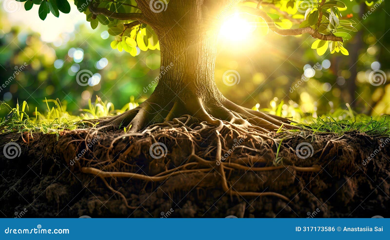 A Tree with Roots Going Underground Stock Illustration - Illustration ...