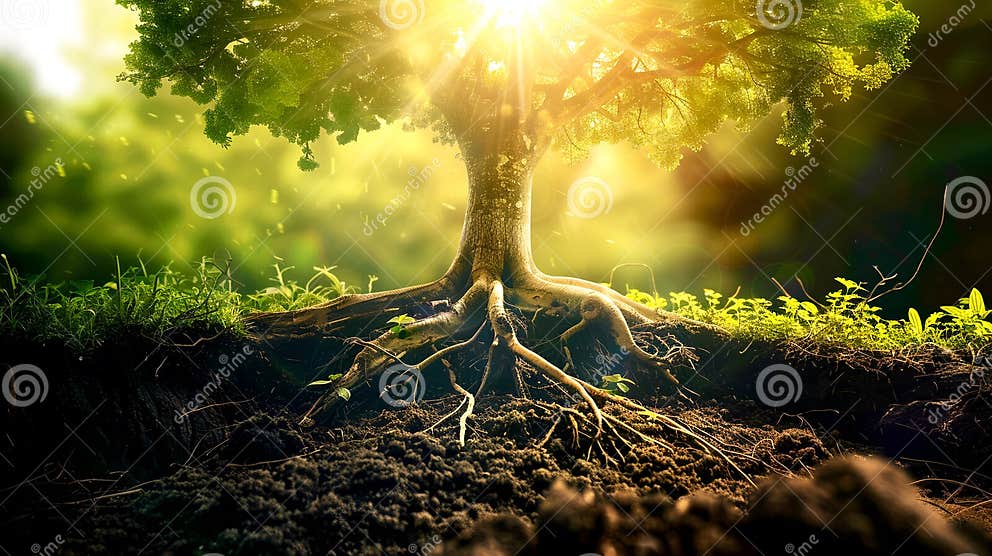 A Tree with Roots Going Underground Stock Illustration - Illustration ...