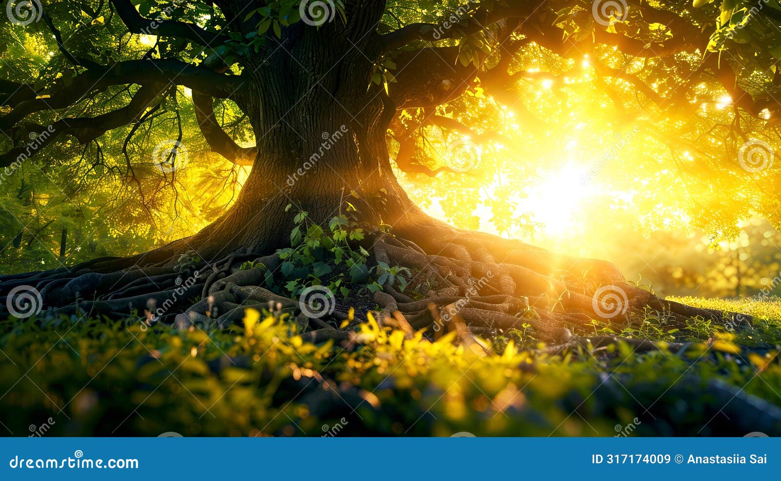 A Tree with Roots Going Underground Stock Illustration - Illustration ...