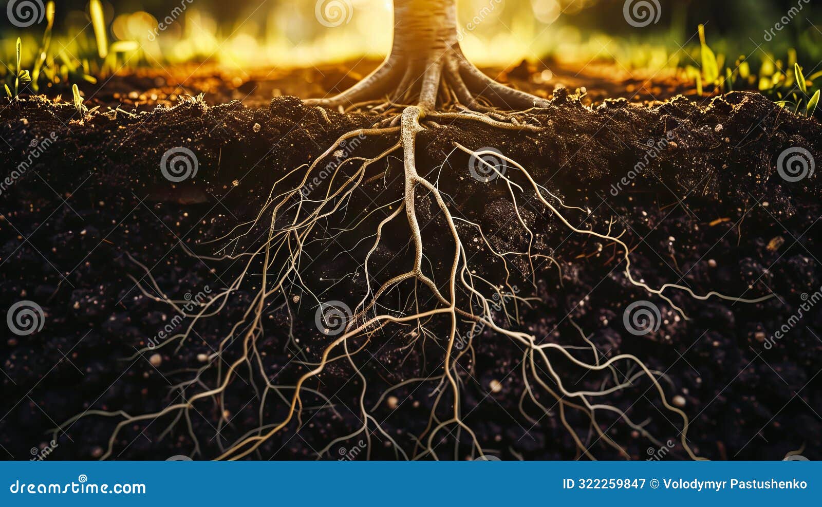 A Tree with Roots in the Ground Stock Image - Image of plant, grass ...
