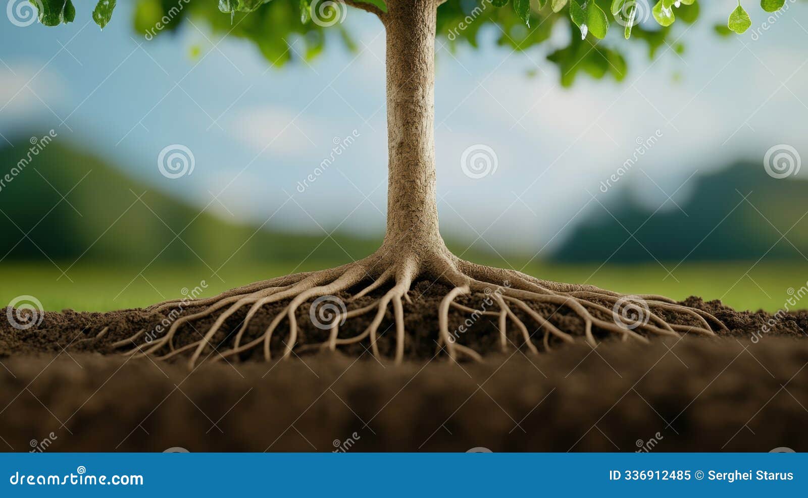 A Tree with Roots Growing Out of the Ground, AI Stock Image - Image of ...