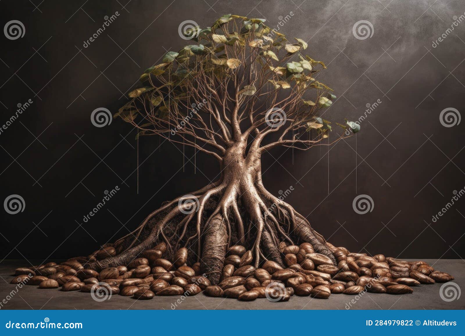 Tree Roots Growing into a Pile of Coins Stock Illustration ...