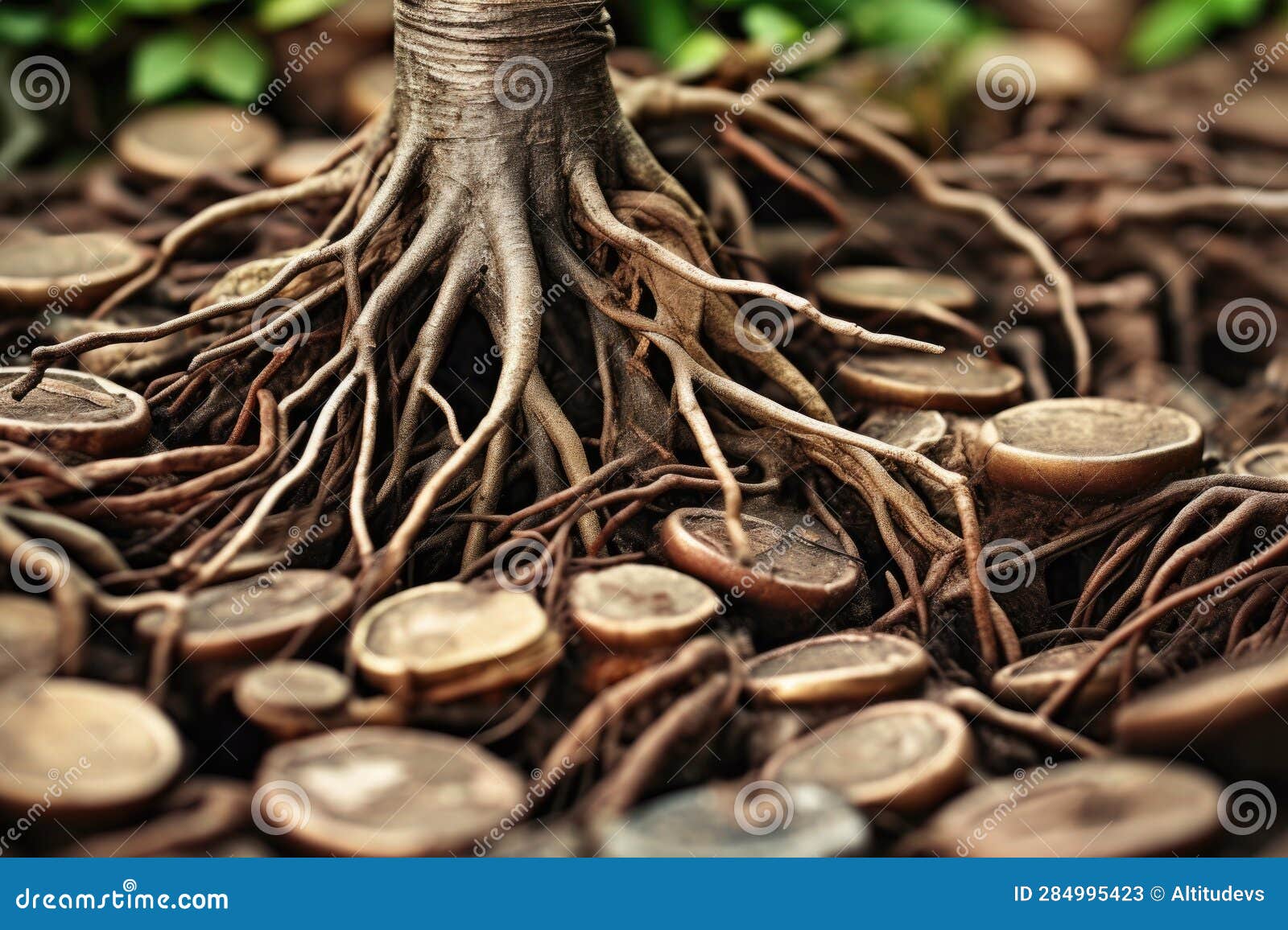 Tree Roots Growing into a Pile of Coins Stock Illustration ...