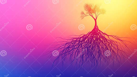 Tree Roots Growing on Vibrant Rainbow Gradient Background Stock Photo ...