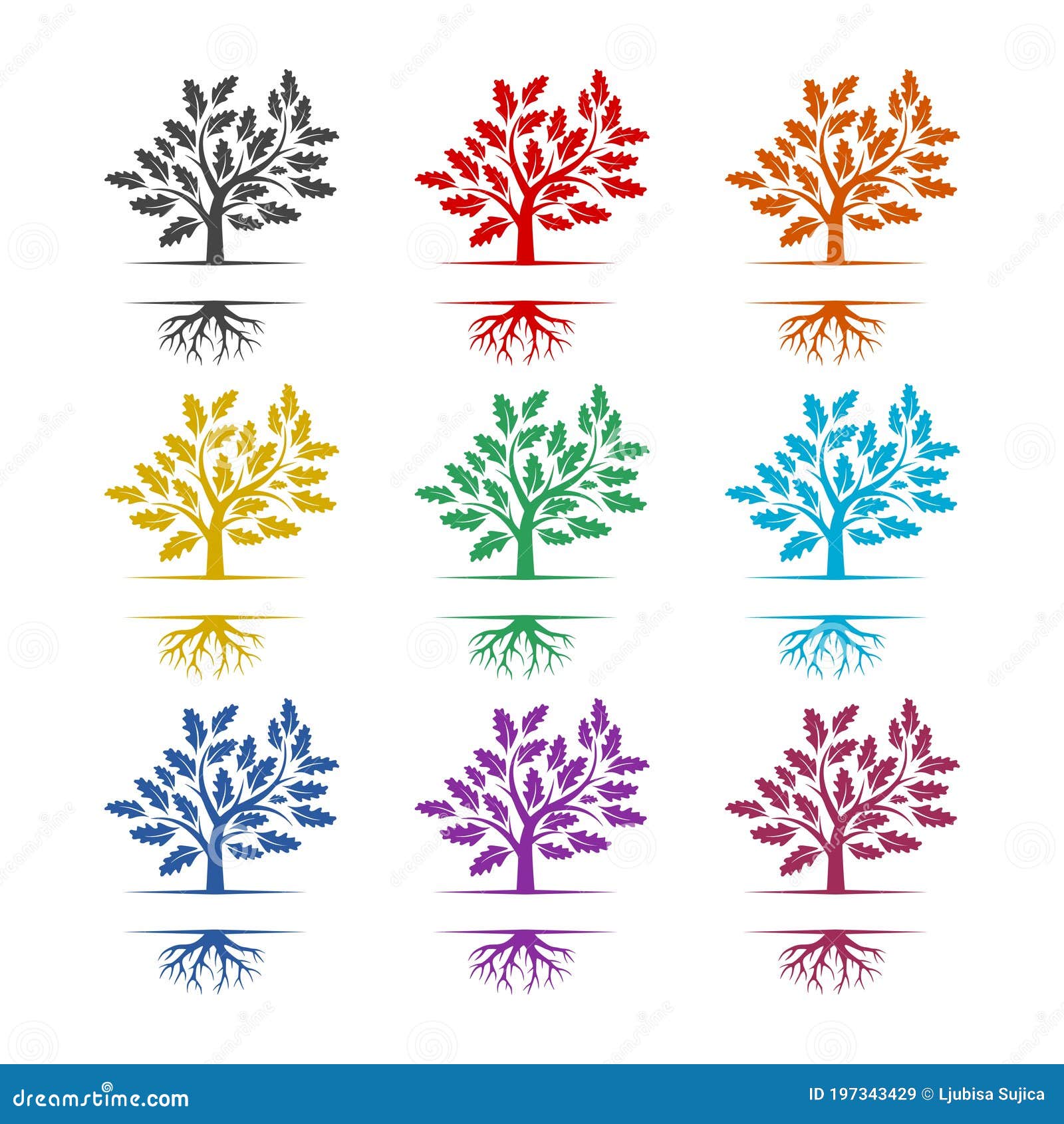 Tree with Roots Icon, Color Set Stock Vector - Illustration of ...